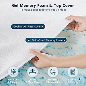 Timimi Memory Foam Mattress Topper King - 4 Inch Gel Cooling Mattress Pad for King Size Bed with Removable Washable Cover(21'' Deep Pocket) - Bed Topper for Back Pain (CertiPUR-US Certified - White)