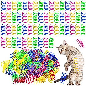300 Pcs Cat Spring Toy, Cat Spiral Toys Interactive for Indoor Colorful Cats Plastic Springs Coil for Kitten Hunting, Swatting, Biting