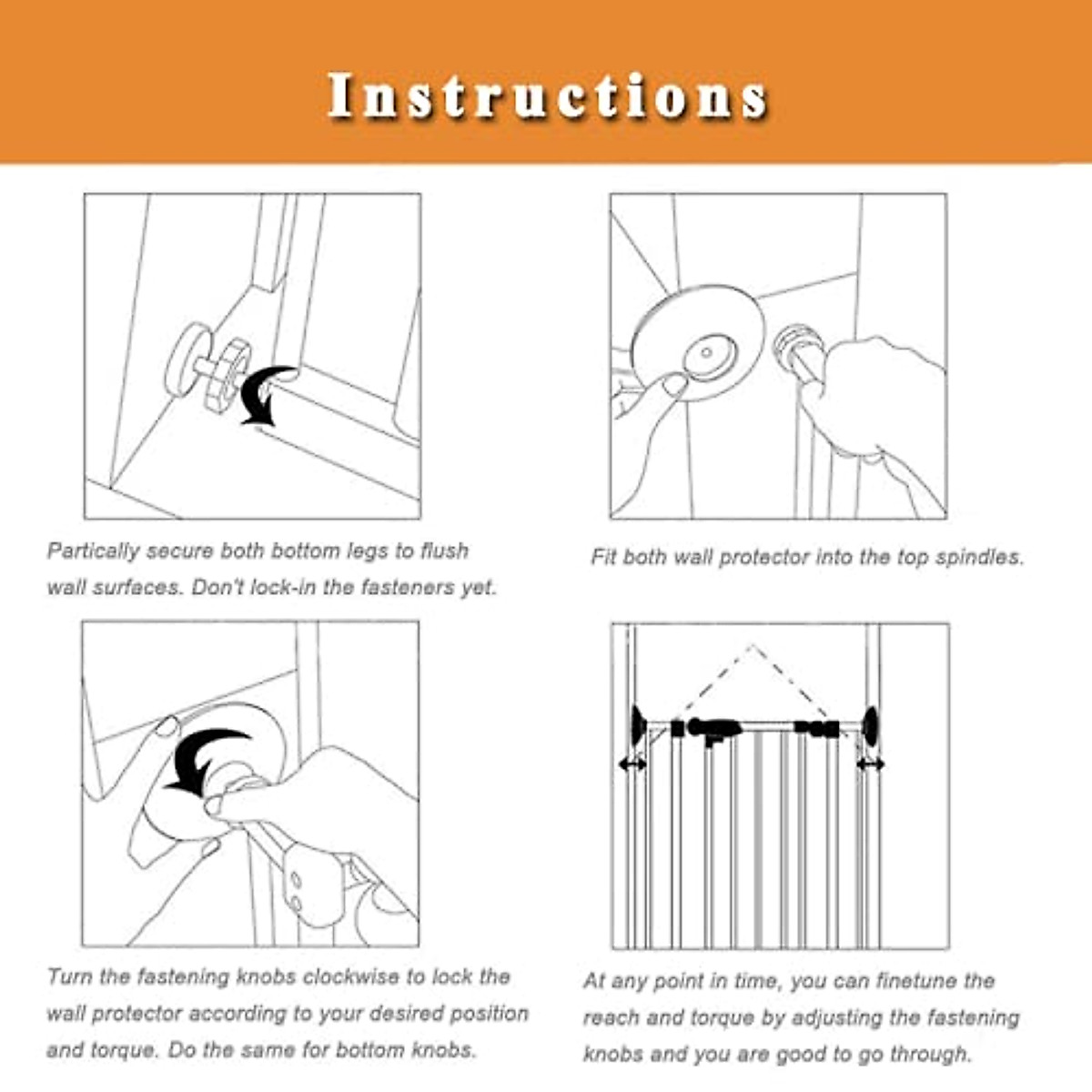 Pressure Baby Gates Threaded Spindle Rods, Walk Thru Gates Accessory Screw Bolts M10 x 80MM for Baby and Child Safety gate Stairway Barrier Pet Dog Isolation Fence 4 Pcs (Orange)