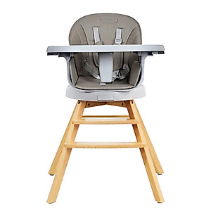 Bebehut 360° Swivel Baby High Chair for Infants and Toddlers, Solid Beech Wood Frame, Dishwasher Safe Tray & Tray Insert (Cappuccino)