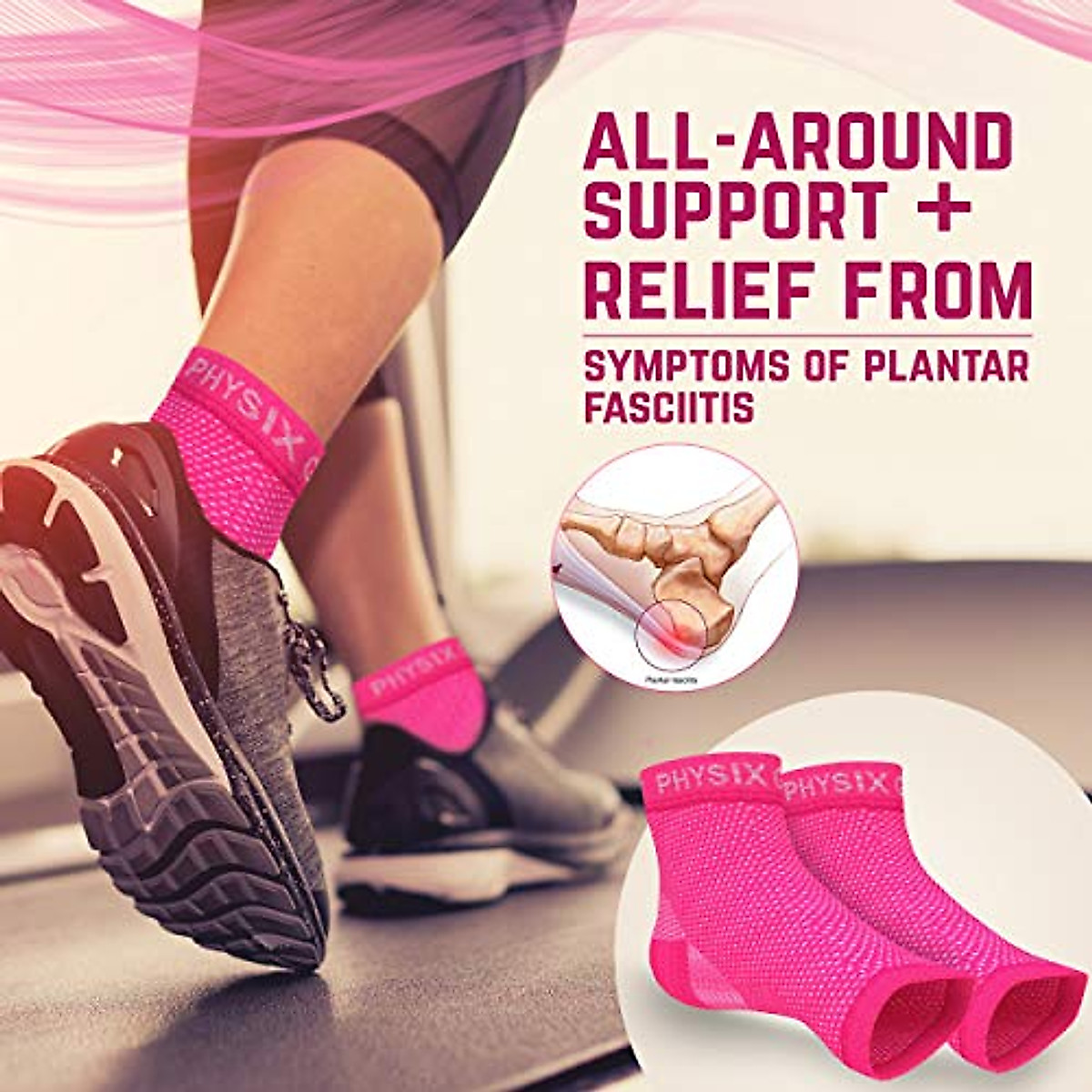 Physix Gear Sport Plantar Fasciitis Socks with Arch Support for Men & Women - Ankle Compression Sleeve, Toeless Compression Socks Foot Pain Relief, Ankle Swelling - Better than Night Splint, Pink L/XL