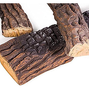 ZBXFCSH 5 Pieces Large Decoration Ceramic Wood Gas Logs and Rock Wool Use in Indoor, Gas Inserts, Vented, Electric, or Outdoor Fireplaces, Fire Pits, Stoves. Realistic Clean Burning Accessories