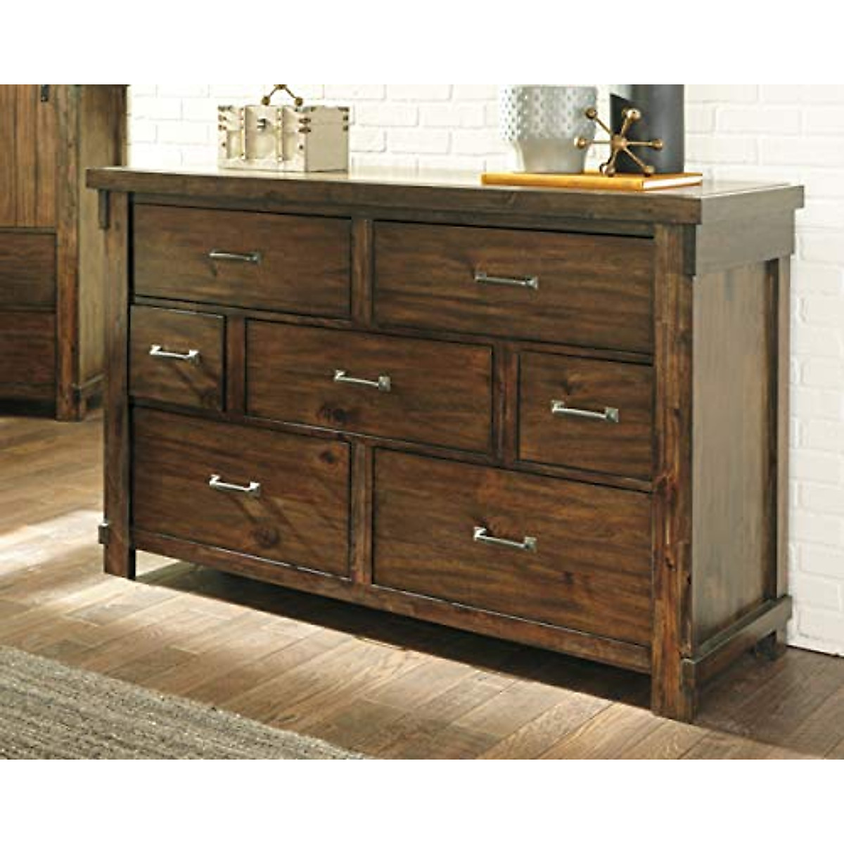 Signature Design by Ashley Lakeleigh Rustic Industrial 7 Drawer Dresser, Dark Brown