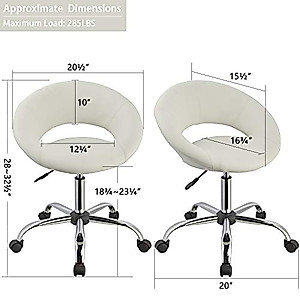 Duhome PU Leather Working Stool, Adjustable Swivel Task Computer Chair with Wheels, White Massage Salon Facial Spa Medical Chair Stool with Backrest