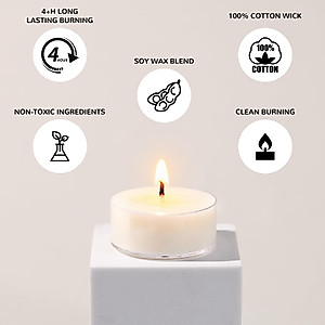 DEVI Soy Wax Tea Lights Candles 100 Pack Paraffin-Free, Soy Tealight Candles Bulk-4 Hours Long Burning, Unscented White Small Tea Candles-Burn Evenly, Candles for Woman, Wedding Baby Shower Favors