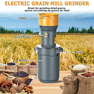 Eachbid 25L Grain Mill Grinder, 1300W Electric Grain Grinder Mill, Detachable 6.6 Gal Bucket & Hopper, with 5 Grinder Sieves+1Wrench, Feed Mill Dry Cereals, Corn Grinder, Wheat Grinder, Molino de Maiz