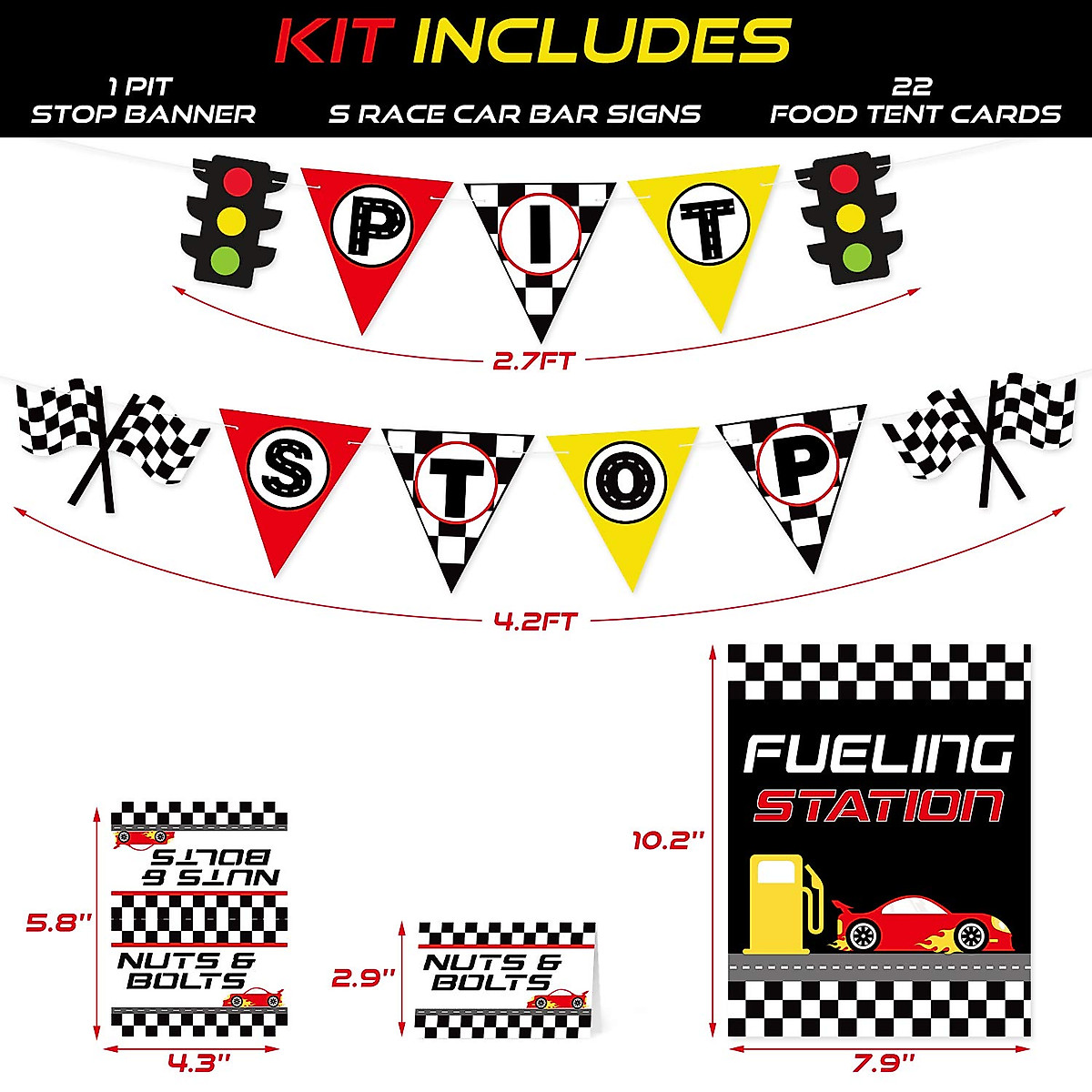 Race Car Bar Decorations Kit Racing Bar Signs Snack Tent Cards Pit Stop Banner for Race Car Birthday Party Decorations Let's Go Racing Theme Party Supplies