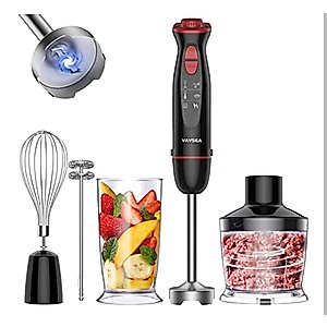 VAVSEA Hand Mixer, 1000W 5-in-1 Multi-function Kitchen Aid Hand Immersion Blender with 500ml Chopping Bowl, Milk Frothier, Egg Whisk, 600ml Beaker, 12-Speed Stick Blender Food Processor
