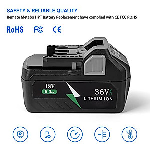 Remate 5.0Ah Replacement for Metabo HPT Battery, MultiVolt 36V/18V Li-Ion Battery Compatible with Metabo 371751M 372121M BSL36A18 BSL36B18 Cordless Power Tools