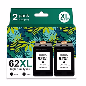Ankink high Yield Remanufactured 62XL Ink Cartridges Replacement for HP62XL 62 XL to use with Envy 5540 5640 5660 7640 7645 OfficeJet 5740 8040 200 250 Series Printer Black 2 Pack hp62 hp 62 C2P05AN