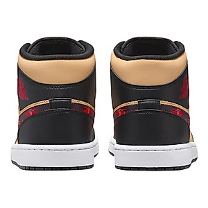 Nike Men's Air Jordan 1 Mid SE Sneaker, Black/Multi-color-sesame, 12