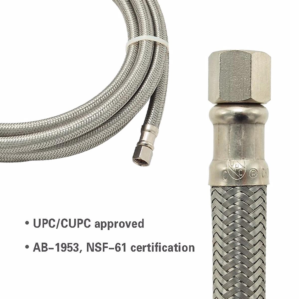 Ice Maker Hose 25 FT, Stainless Steel Braided Refrigerator Ice Maker Connector Water Supply Line with 1/4" Comp by 1/4" Comp Connection
