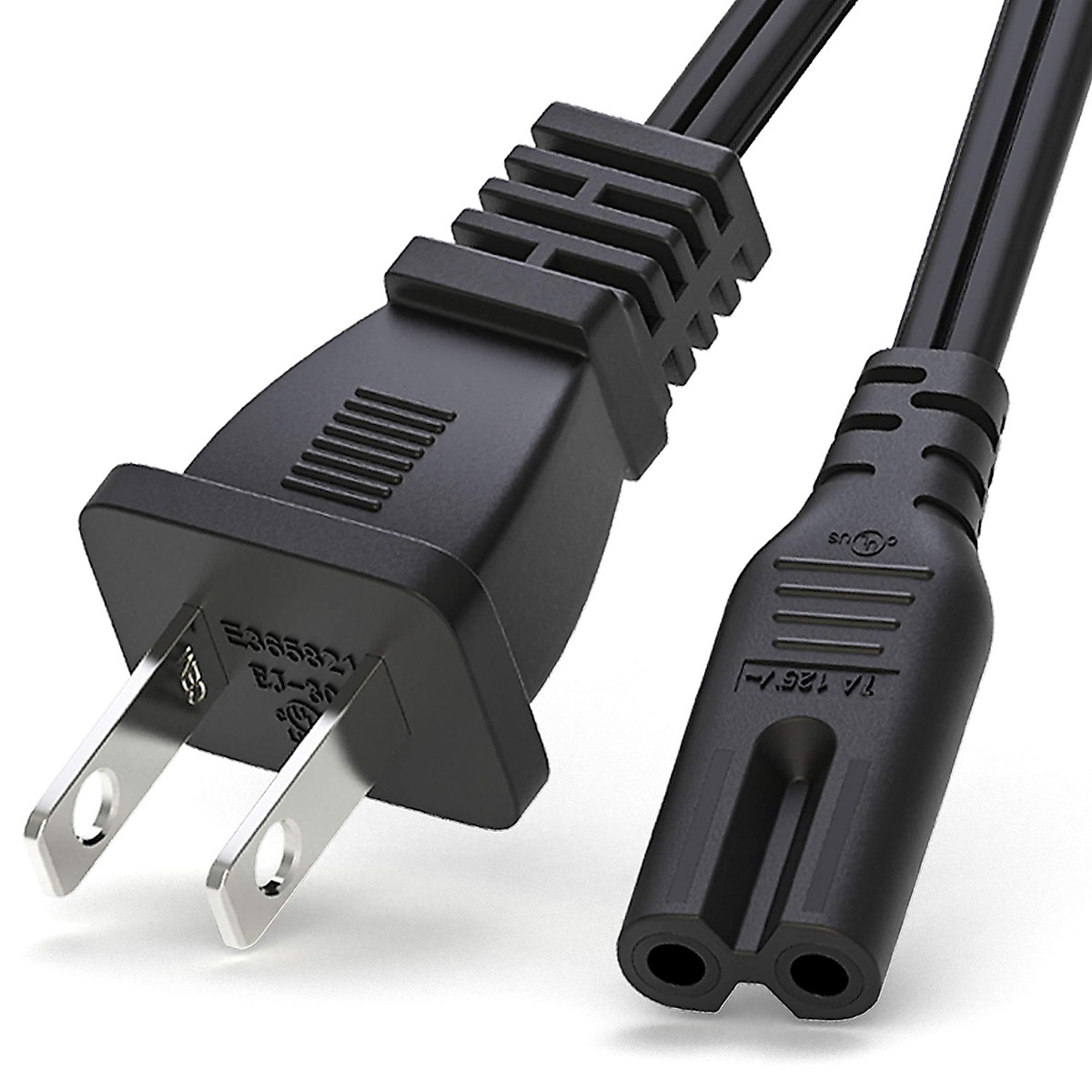 TV Power Cord for Samsung LG TCL Sony: 6Ft 2 Prong AC Wall Plug 2-Slot LED LCD Cable Insignia Sharp Toshiba JVC Hisense Electronics UN65KS8000FXZA UN40J5200AFXZA 43UH6100
