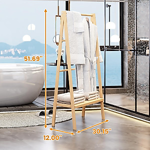 Cirui Bamboo Ladder Towel Rack with Storage Shelf 4-Tier Bathroom Ladder Towel Rack Freestanding Bamboo Drying Stand Multifunctional Display Stand for Bedroom Dressing Room Laundry
