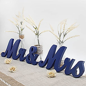 YEHLIABO Wooden Mr and Mrs Letter, Classical Mr. & Mrs Wedding Sign for Wedding Table, Large Wooden Letters for Sweetheart Table, Photo Props Wedding Decorations for Anniversary (Dark Blue, Large)
