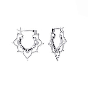 Boma Jewelry Sterling Silver Bomhemian Flower Snap Down Closure Hoop Earrings