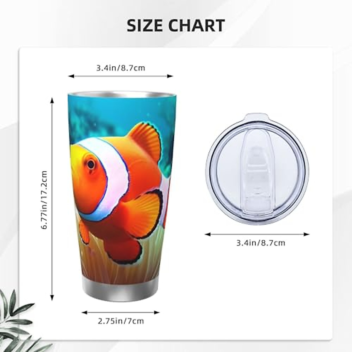 Clown Fish Tumbler with Lid and Straw 20oz Stainless Steel Car Cup for Hot and Cold Drinks, Double Wall Insulated Travel Coffee Mug Reusable Drink Thermos Cup Birthday Gifts