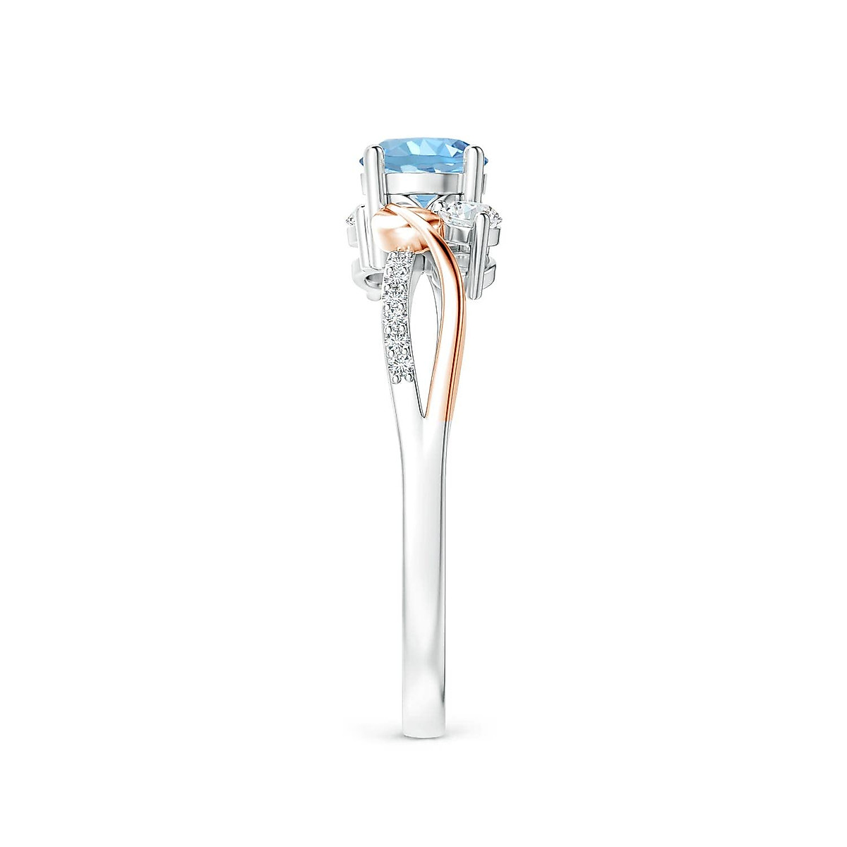 Angara Aquamarine and Diamond Twisted Vine Ring in 14K White & Rose Gold (5mm Aquamarine) March Birthstone