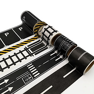 Road Tape for Toy Cars & Trains Black Tape 3 Rolls Road Tape 197 inch by 1.9 inch, Packing Traffic Signs Tape Stick to Floors and Walls, Quick Cleanup, for Kids Car Play Gift