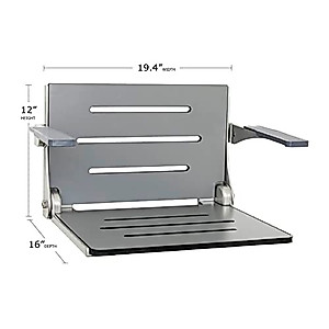 Seachrome Silhouette Comfort Folding Shower Bench Seat with Arms, Grey Seat with Silver Frame (SHAFAR-185155-PGS-S-SL-Sl)