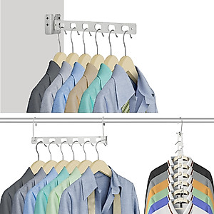 MAGTSMEI 2 Packs Clothes Drying Rack Wall Mounted, Removable Drying Racks for Laundry Room Closet Balcony, Clothes Hanger Holder with 4 Hooks Heavy Duty Drying Rack Space Saving Matte Silver