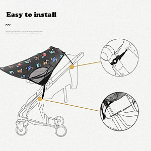 Baby Stroller Sun Shade, Universal Sun Protection Shield for Infant Car Seats Pram Buggy Pushchair Sun Rain Shade Cover Parasol Toddler Stroller Sunshade Awning Anti-UV Umbrella Canopy