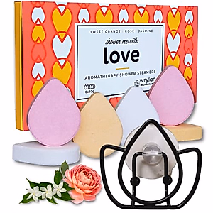 Bundle of 6 Floral Scented Shower Steamers with Holder - Aromatherapy Bombs - Valentines Gift Set - Selfcare for Women, Mom, Girlfriend, Best Friend Who Has Everything