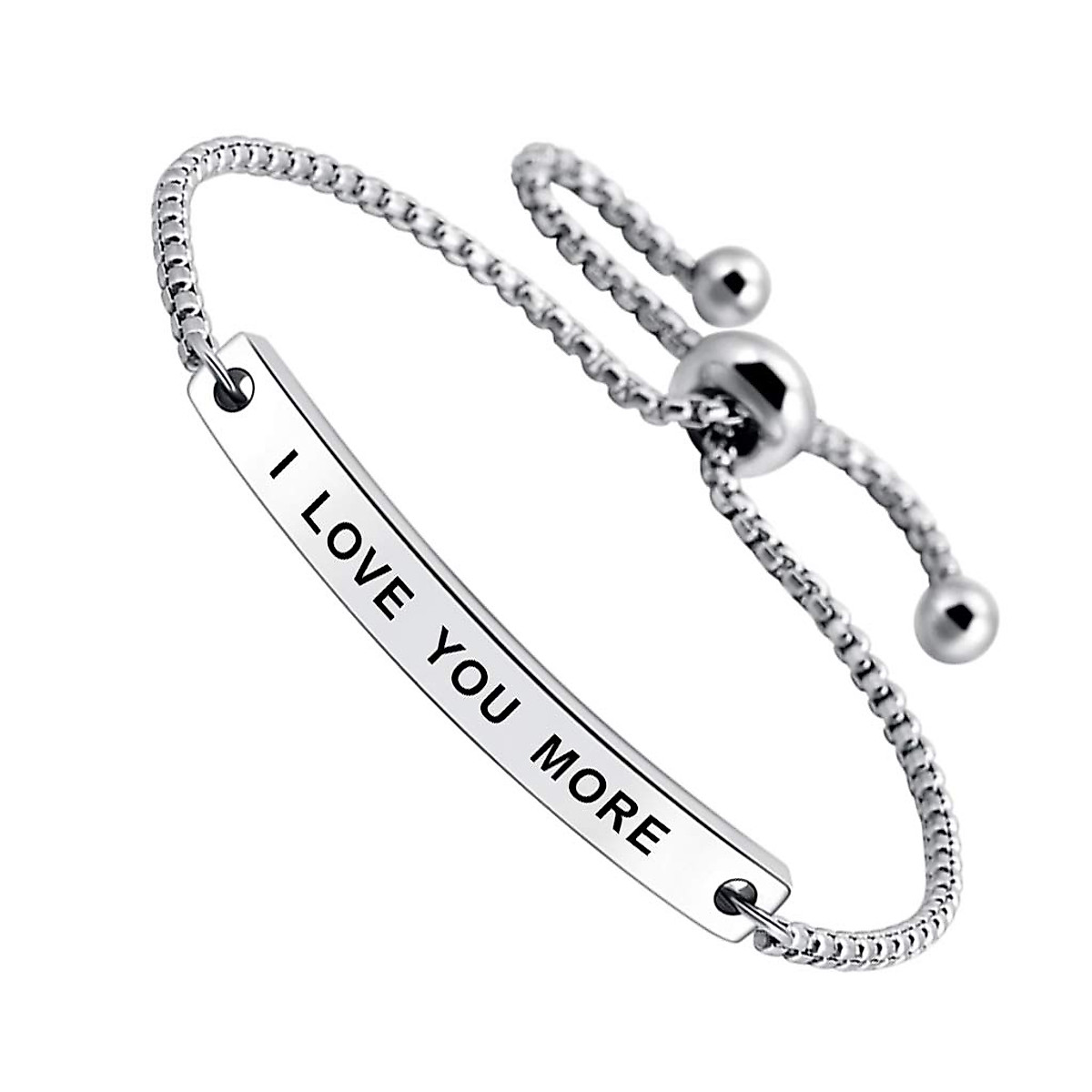 SOUSYOKYOSAM I Love You More Hand Stamped Bracelet Jewelry Gifts for Her Girlfriend Wife Classic Lettering