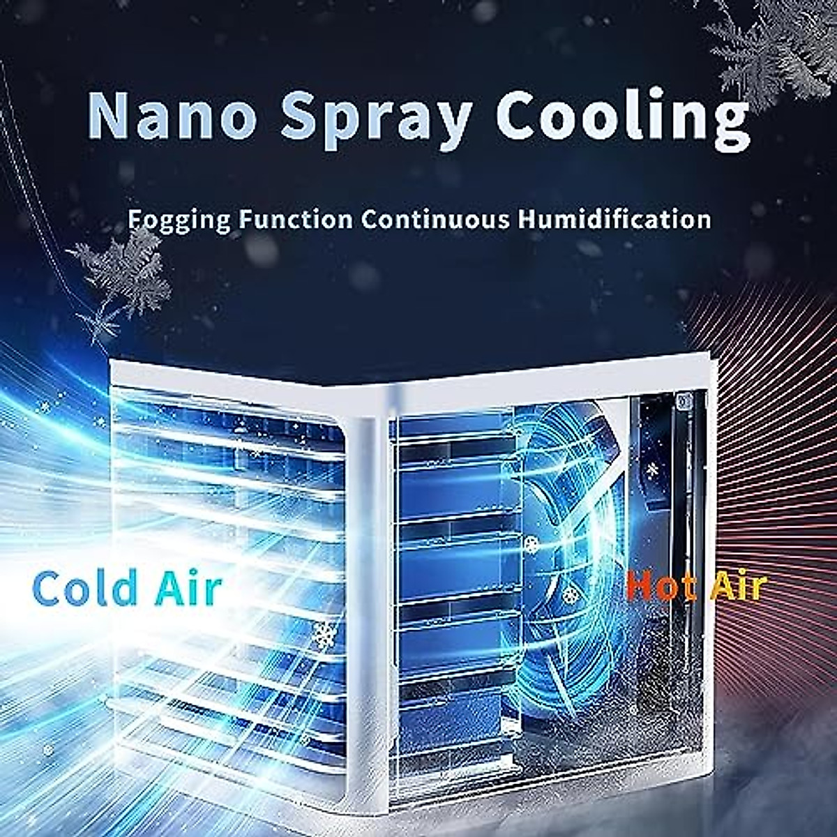 Portable Air Conditioner, 4 in 1 Portable AC, 3 Speeds Portable Room Air Conditioner,With Misting Function, Continuous Humidification, With USB Charging Cable（300ml）