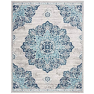 SAFAVIEH Brentwood Collection 9' x 12' Navy / Light Grey BNT849M Medallion Distressed Non-Shedding Living Room Bedroom Dining Home Office Area Rug