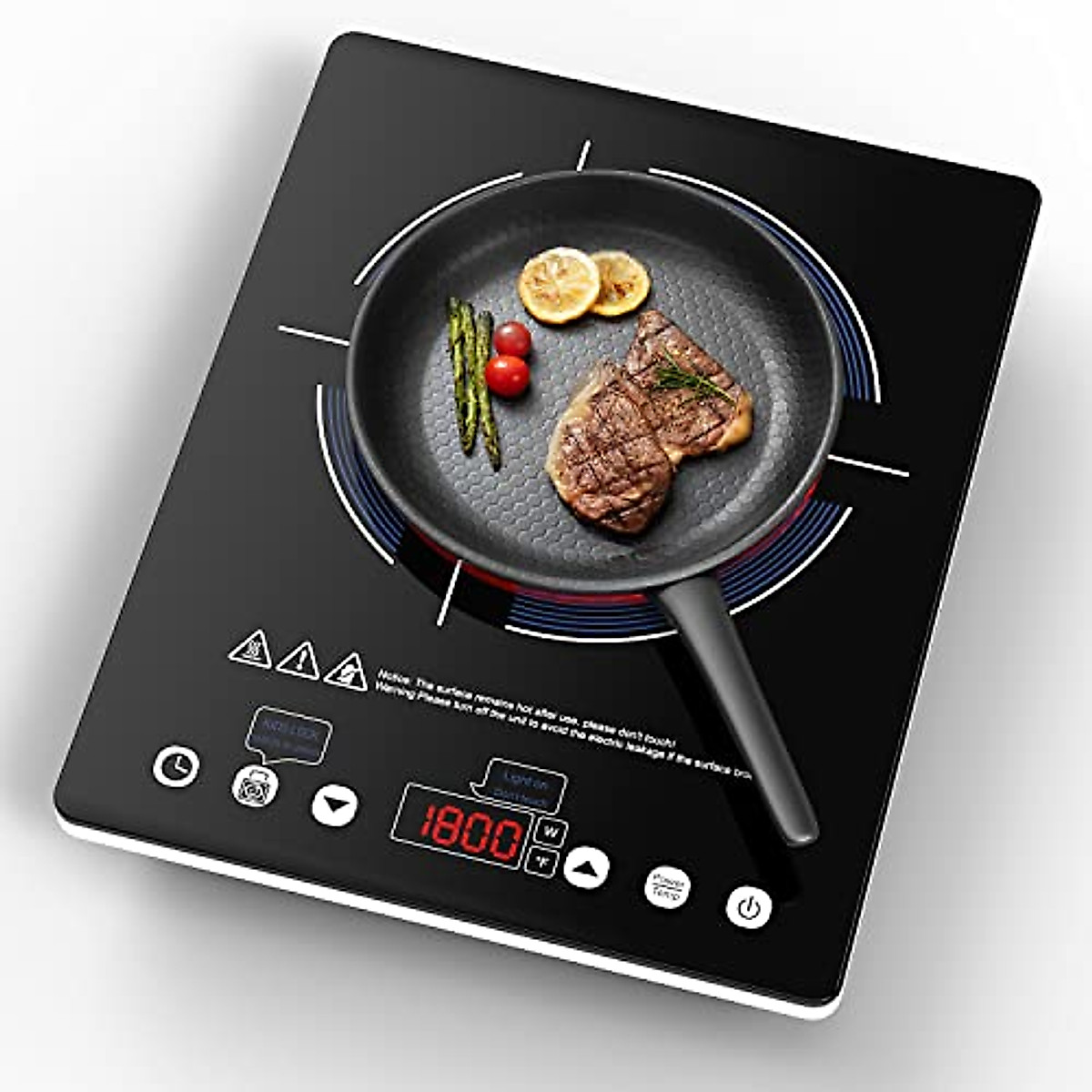 GIHETKUT Electric Cooktop Single Burner, 1800W Electric Stove Top with Touch Control, 9 Power Levels, Kids Safety Lock & Timer, Overheat Protection,110V Induction Cooktop
