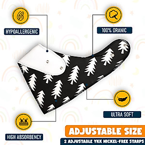 TOONTINY Baby Bandana Bibs Boy & Girl - Pack of 10 Baby Bibs 100% Organic, Super Absorbent Unisex Adjustable Bandanna Drool Bibs - Toddler Teething Bibs for Newborn & Infant Babies