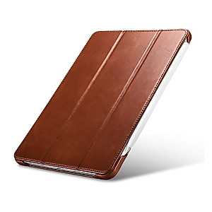 iCarer iPad Pro 11" (2021/2020) Leather Case, Handcraft Vintage Genuine Leather Smart Wake up/ Sleep Tri-fold Stand Folio Flip Case Cover - Brown