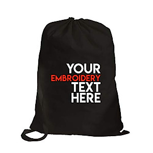 Custom Cotton Laundry Bags - Add Your Embroidered Name or Monogram - Personalized Large Drawstring Washable Hamper Tote for College, Dorms, Bathroom Organizer, Travel