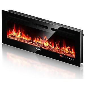 VISVEIL Electric Fireplace 50Inch,Realistic Flame Electric Fireplace Heater,Log Set/Crystal Flames 750-1500W with Timer Inserts/Wall Mounted/TV Stand Touch Screen & Remote