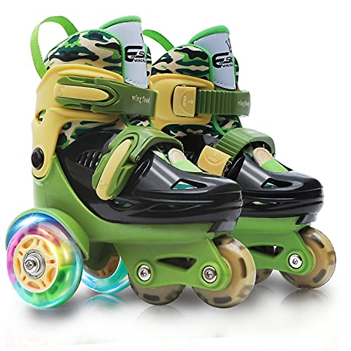 Adjustable Roller Skates for Kids Girls Ladies with Light Up Flash LED Wheels(Age 3-9),Fun Illuminating,Three-Point Type Balance,Gift Box Packing for Toddlers,Children,Youth (Camouflage, 3 Years)