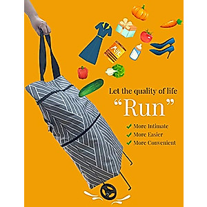 Reusable Grocery Bags with Wheels Foldable Shopping Bags - Waterproof & Strong(Grey Line)