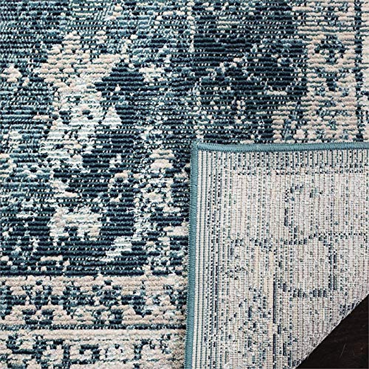 SAFAVIEH Crystal Collection Area Rug - 8' x 10', Beige & Dark Teal, Boho Chic Medallion Distressed Design, Non-Shedding & Easy Care, Ideal for High Traffic Areas in Living Room, Bedroom (CRS519B)