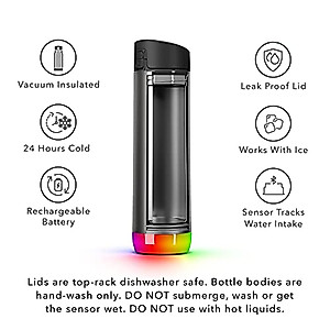 Hidrate Spark PRO Smart Water Bottle – Tracks Water Intake with Bluetooth, LED Glow Reminder When You Need to Drink – Chug Lid, 21oz, Brushed Steel