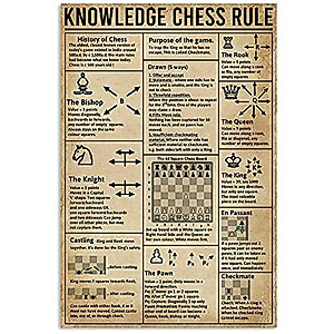 QSHPO Knowledge Chess Rule Posters Science Guide Metal Signs Room Club Garage Decor Retro Plaque Wall Decor 8x12 Inches