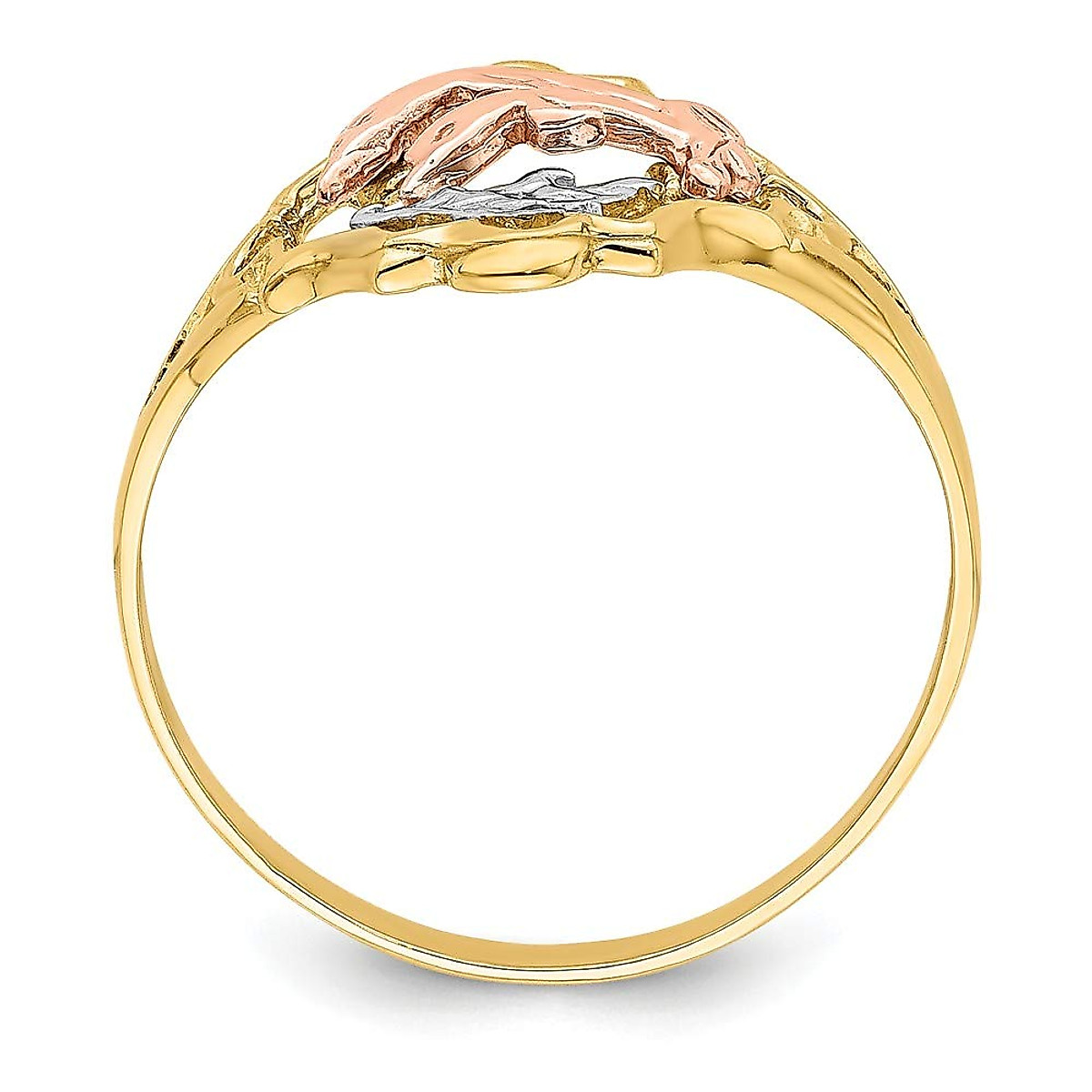 Solid 14k Yellow and Rose Gold Double Dolphin Ring Band Size 8