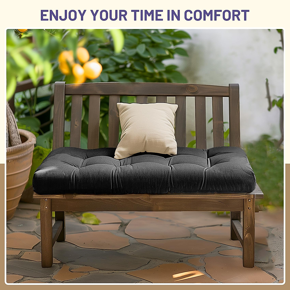 Sutteles Bench Cushion Outdoor Bench Cushion, Bench Cushions for Indoor/Outdoor Furniture, for Piano/Window/Porch Swings/Dining Bench Thickened Non-Slip Custom Bench Cushion (36x14x4 Inch, Black)