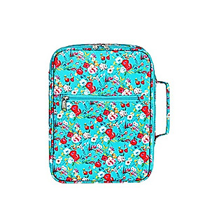 Carrying Bible Bag, Bible Cover for Women, Case Men, Bible Bag with Removable Pen Slots, Durable Zipper Bible Bag Carrying Case with Handle (Green- Flower)