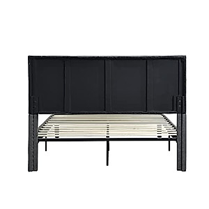 Queen Size Platform Bed Frame with Fabric Upholstered Headboard and Wooden Slats Support, Fully Upholstered Mattress Foundation/No Box Spring Needed/Easy Assembly (Grey, Queen)