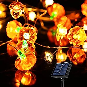 TWONGIFT Autumn LED Solar String Lights Outdoor,40LED Maple Pumpkin Acorn Thanksgiving Decorative Lights Indoor,18ft Fall Garland Solar Turkey Lights for Halloween,Garden,Mantel,Kitchen(8 Modes)