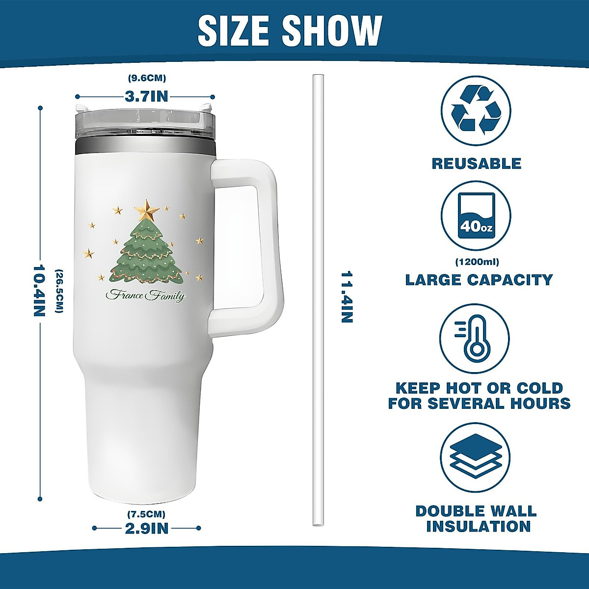 Personalized 41oz Photo Tumbler with Handle & Straw Lid Custom Coffee Tumbler Stainless Steel Travel Mugs,Customized Picture Water Bottle for Woman Man Birthday Halloween Personalized Gifts