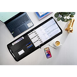 Inkline 7 Ring Check Binder Portfolio -Professional PU Leather Binder with Zippered Closure -500 Check Capacity -9x13 Inch Sheets -Document & Card Organizer - Large Tablet Pocket - Black (80013)