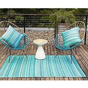 Fab Habitat Outdoor Premium Recycled Plastic Pillow - Waterproof, Fade Resistant - Striped - Patio, Porch, Deck, Balcony - Cancun - Turquoise & Moss Green - 20" x 20"