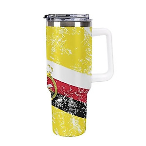Brunei Vintage Flag 40oz Water Bottle Double Wall Insulated Tumbler with Handle Leakproof Travel Mug White-style