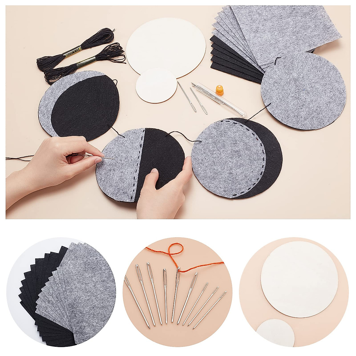 WEBEEDY Felt Moon Phase Banner Kit Phases of The Moon Sewing Kit Moon Phase Wall Hanging Moon Craft Set DIY Moon Wall Decor Art